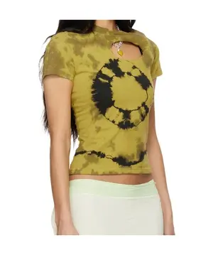 Ottolinger Tie-dye Crew Neck T-shirt With Cutout Detail - Brown