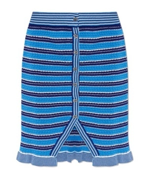 GANNI Striped Ruffled Midi Skirt - Blue