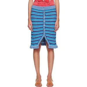 GANNI Striped Ruffled Midi Skirt