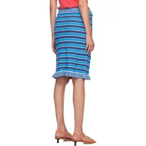 GANNI Striped Ruffled Midi Skirt
