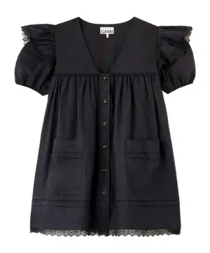 GANNI Lace Inserts Mini Dress - Black