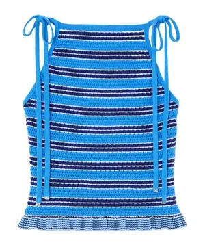 GANNI Striped Pointelle Top With Ruffled Hem - Marina