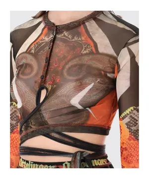 Ottolinger Mesh Paisley Wrap Long-sleeve Top