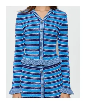 GANNI Striped Ruffle Knit Cardigan