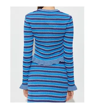 GANNI Striped Ruffle Knit Cardigan