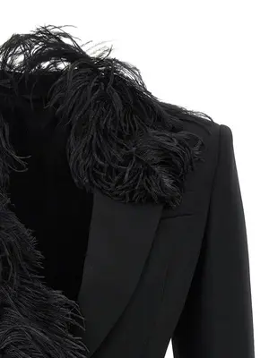 Attico Feather-trimmed Single-breasted Jacket