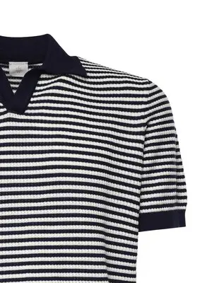 Eleventy Striped Knit Polo Shirt