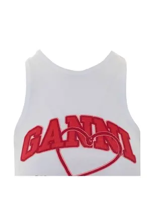 GANNI Cherries Graphic Ribbed Tank Top - Bright White