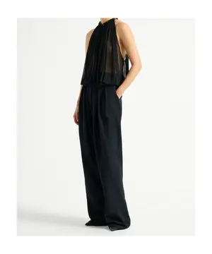 Balmain Sleeveless High Neck Muslin Top With Cutout Shoulders And Cinched Waist