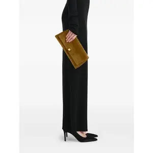 Khaite Suede Flap Clutch - Brown