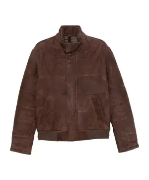 Tagliatore Stand Collar Suede Jacket - Brown