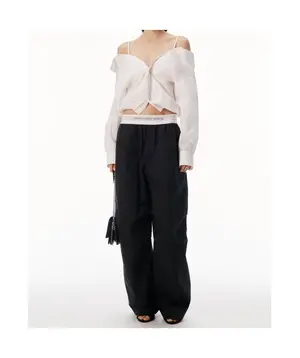 Alexander Wang Logo Waistband Mid-rise Relaxed Fit Pants - Black