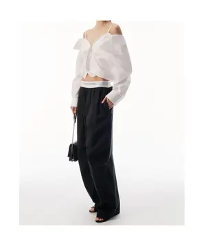 Alexander Wang Logo Waistband Mid-rise Relaxed Fit Pants - Black