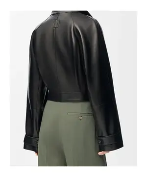 Loewe Long-sleeved Leather Jacket With High Collar And Belted Hem