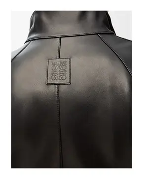 Loewe Long-sleeved Leather Jacket With High Collar And Belted Hem