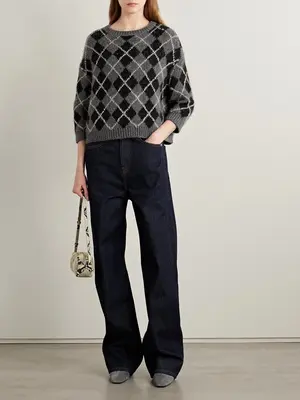 Khaite Argyle Cashmere Crewneck Top