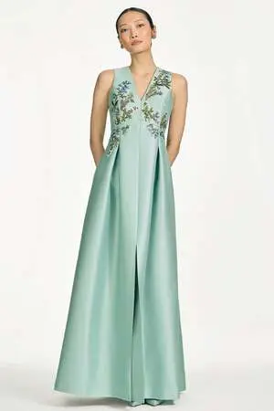 Sachin & Babi Embroidered A-line Gown - Celadon