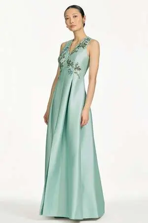 Sachin & Babi Embroidered A-line Gown - Celadon