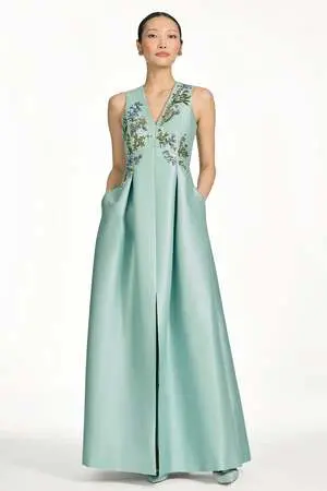 Sachin & Babi Sachin & Babi Embroidered Mikado Ball Gown Celadon