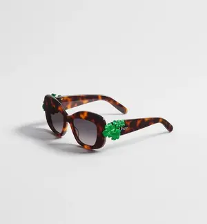 Dior Tortoiseshell Acetate Sunglasses With Clover And Ladybug Motif - Brown