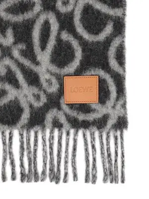 Loewe Anagram Intarsia Fringed Scarf - Gray