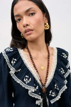 Rixo Solene Embroidered Cotton Blouse