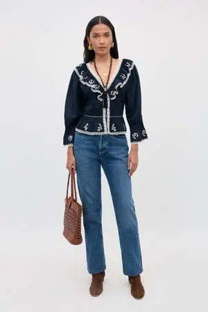 Rixo Solene Embroidered Cotton Blouse