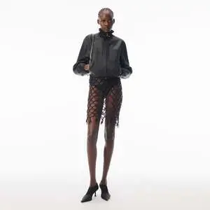 Alexander Wang Cropped Leather Jacket With Gathered Collar