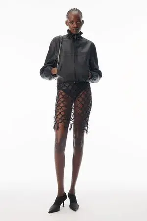 Alexander Wang Cropped Leather Jacket With Gathered Collar