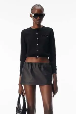 Alexander Wang Crystal Hotfix Logo Crewneck Cardigan - Black
