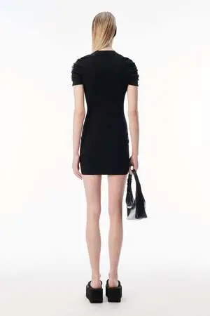 Alexander Wang Ruched Logo Short Sleeve Mini Dress