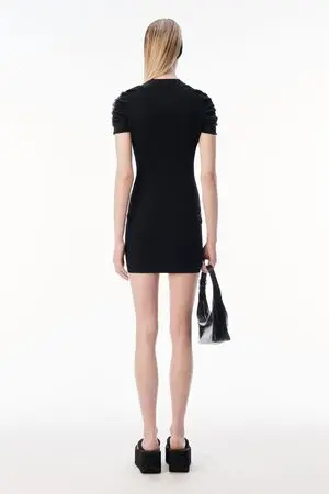 Alexander Wang Ruched Logo Short Sleeve Mini Dress