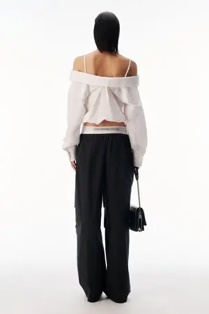 Alexander Wang Mid-rise Pleated Wide-leg Pants With Logo Elastic Waist
