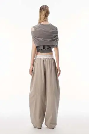 Alexander Wang Mid-rise Pleated Wide-leg Pants With Logo Elastic Waist