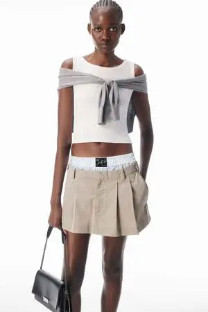 Alexander Wang Pleated Mini Skort With Boxer Waistband And Zip Details - Stone