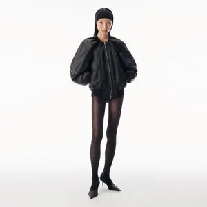 Alexander Wang Leather Scoop Neck Bomber Jacket - Black