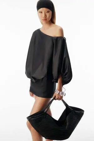 Alexander Wang Gathered Off-shoulder Lambskin Mini Dress