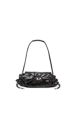 DIESEL® Scrunch-d Small Shoulder Bag In Shiny Scrunched Leather - Black