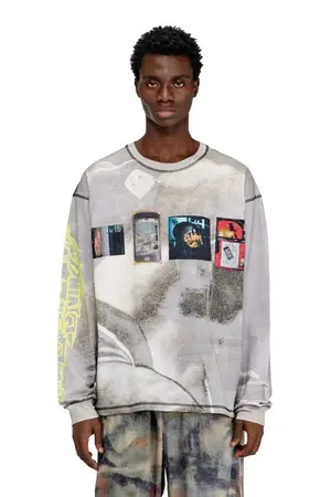 DIESEL® Long-sleeve T-shirt With All-over Print And Patches