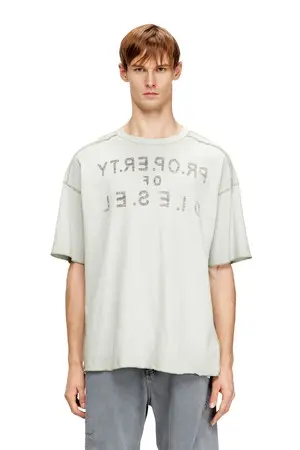 DIESEL® Relaxed Cotton T-shirt With Front And Back Print - Grey