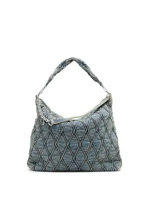 DIESEL® Charm-d Large Hobo Bag In Argyle Quilted Denim - Blue