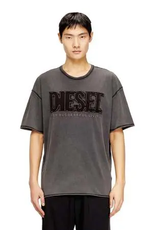 DIESEL® T-shirt With Appliqué Logo And Raw Edge