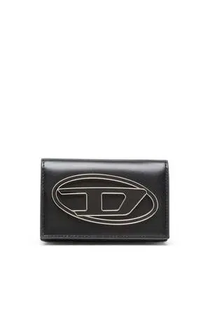 DIESEL® Leather Card Holder With Enamelled Oval D - Black