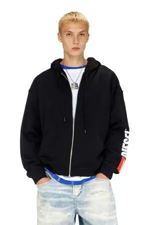 DIESEL® Embroidered Logo Patch Full Zip Hoodie - Black