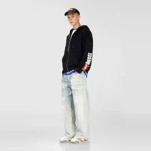 DIESEL® Embroidered Logo Patch Full Zip Hoodie - Black