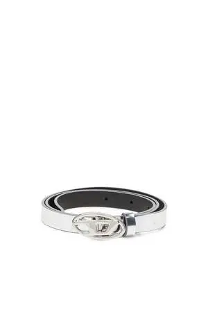 DIESEL® Slim Belt With Mirrored Metallic Finish - Silver