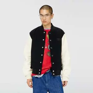 DIESEL® Wool Blend And Leather Bomber Jacket - Multicolor