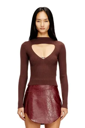 DIESEL® Ribbed Wool Mock Neck Jumper With Cut-out Detail