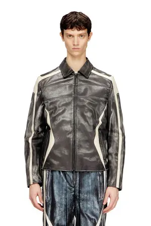 DIESEL® Leather Biker Print Coach Jacket