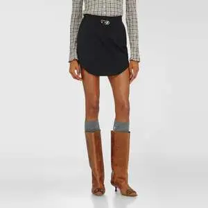 DIESEL® Wool-blend Mini Skirt With Oval D Plaque - Black